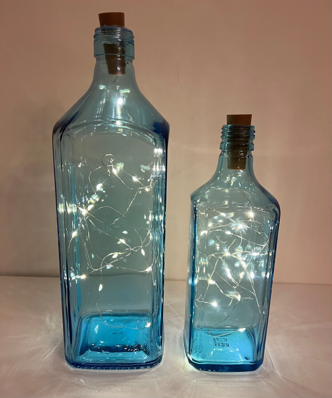 Square Blue Bottle Display With LED Fairy Lights - Etsy