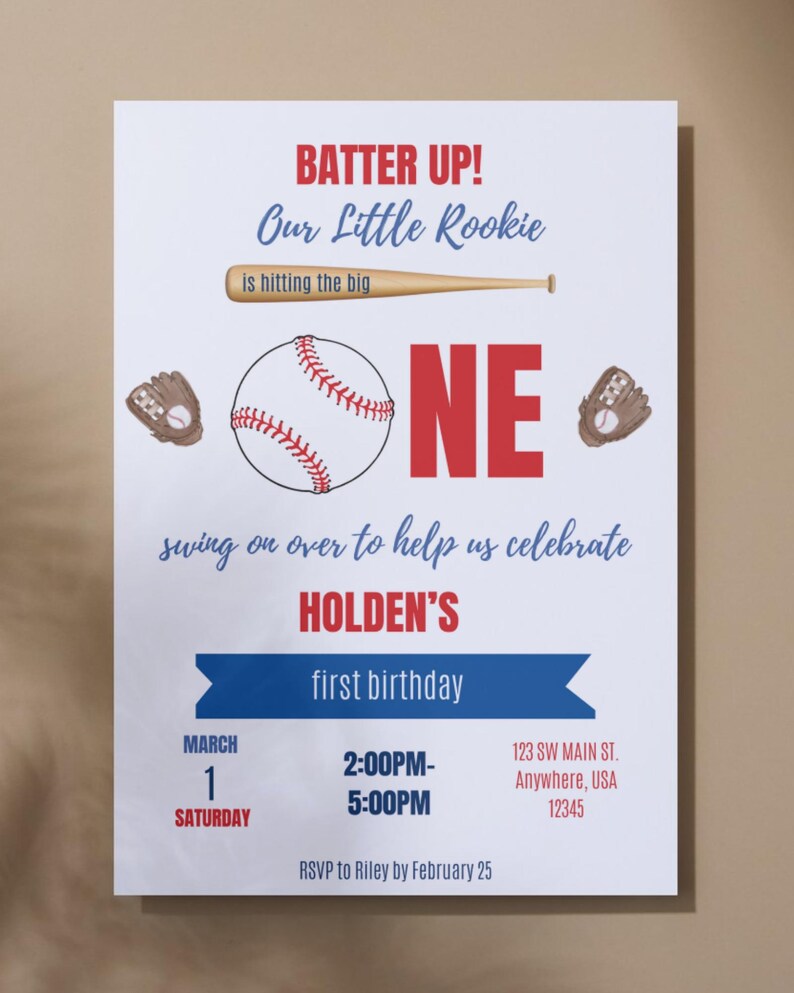 Editable Baseball Birthday Invitation With Back | Rookie Year 1st ...