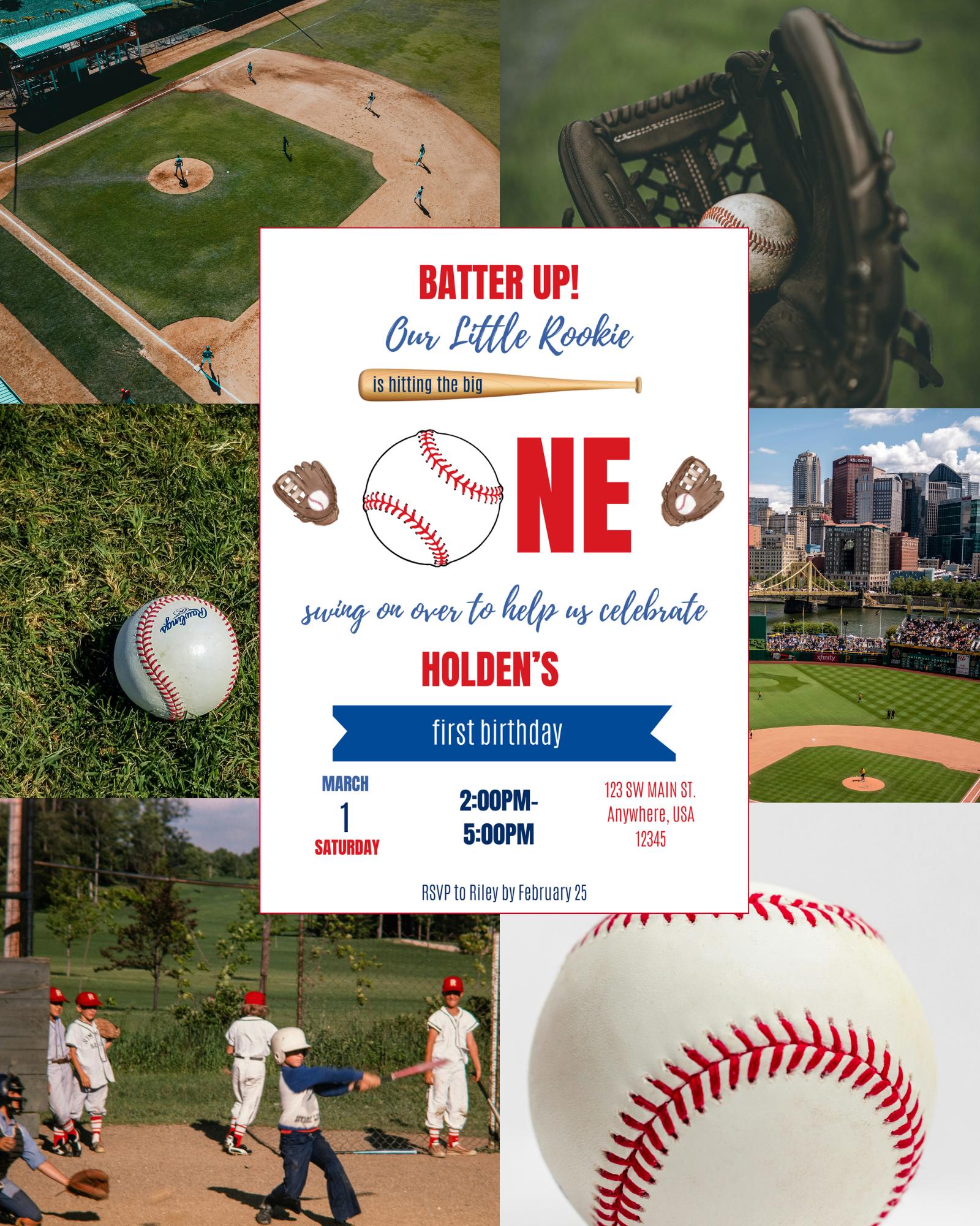 Editable Baseball Birthday Invitation With Back | Rookie Year 1st ...