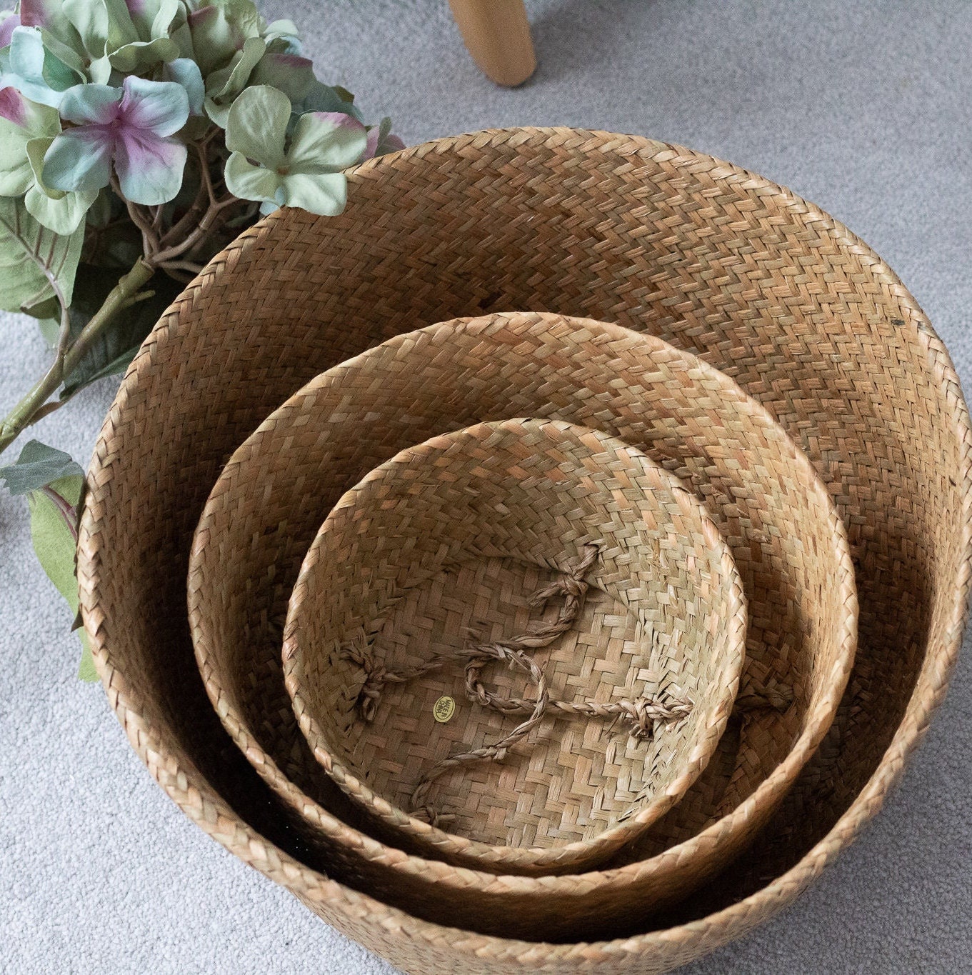 Seagrass Belly Basket for Shelves With Handle / Sustainable - Etsy UK