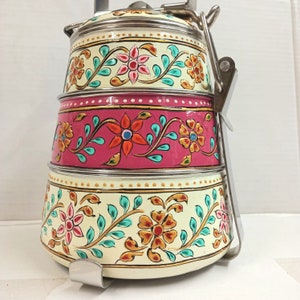 Tiffin Box With Three Tiers / Steel and Enamel Food Container Stackable ...
