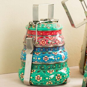 Tiffin Box With Three Tiers / Steel and Enamel Food Container Stackable ...