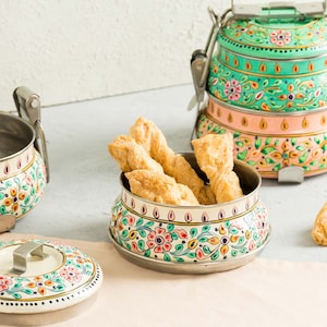 Two Tier Tiffin Box / Hand Painted Indian Style Tiffins/ Decorative ...