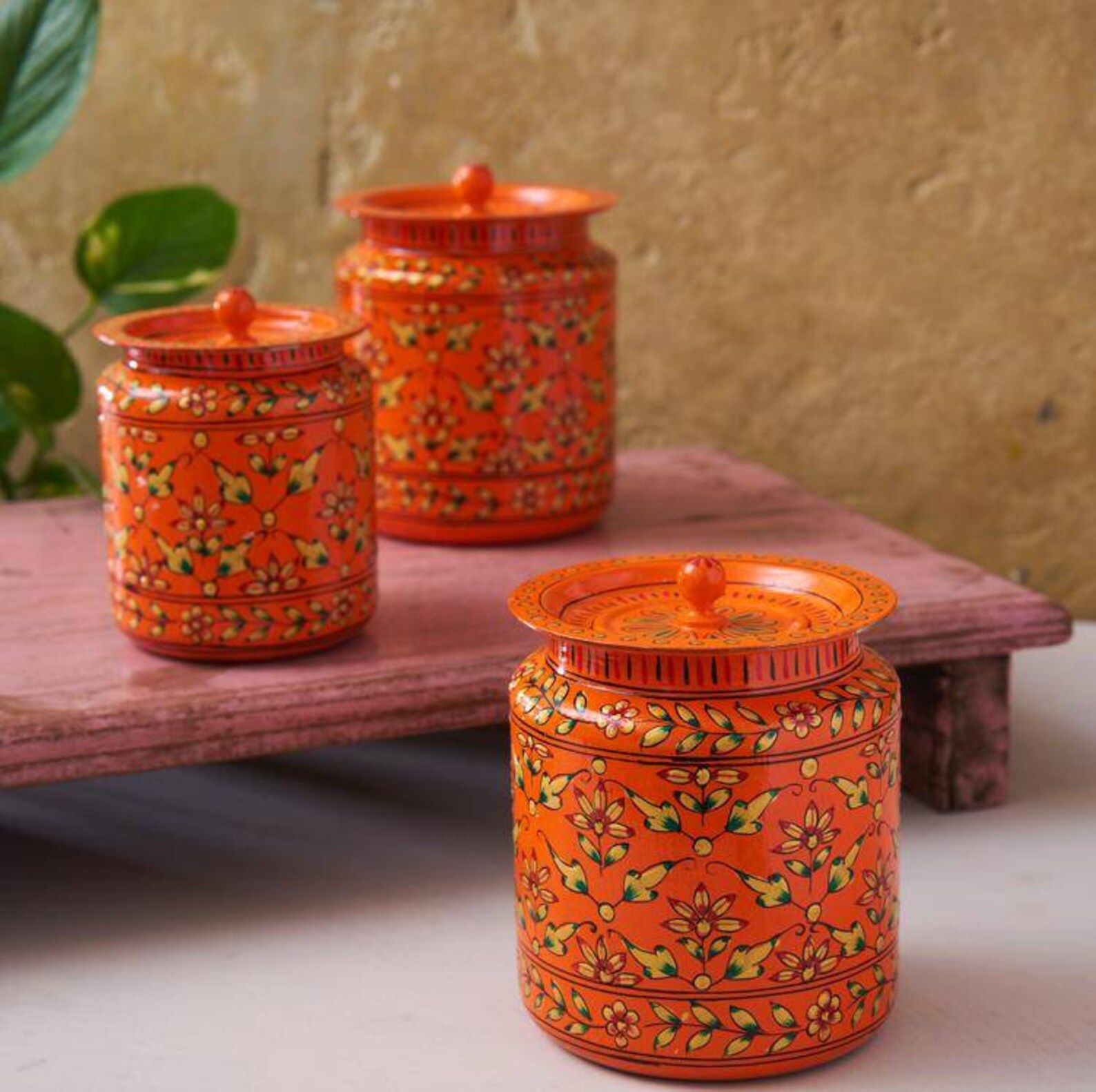 Enamel Coated Steel Kitchen Containers Orange With Flower - Etsy