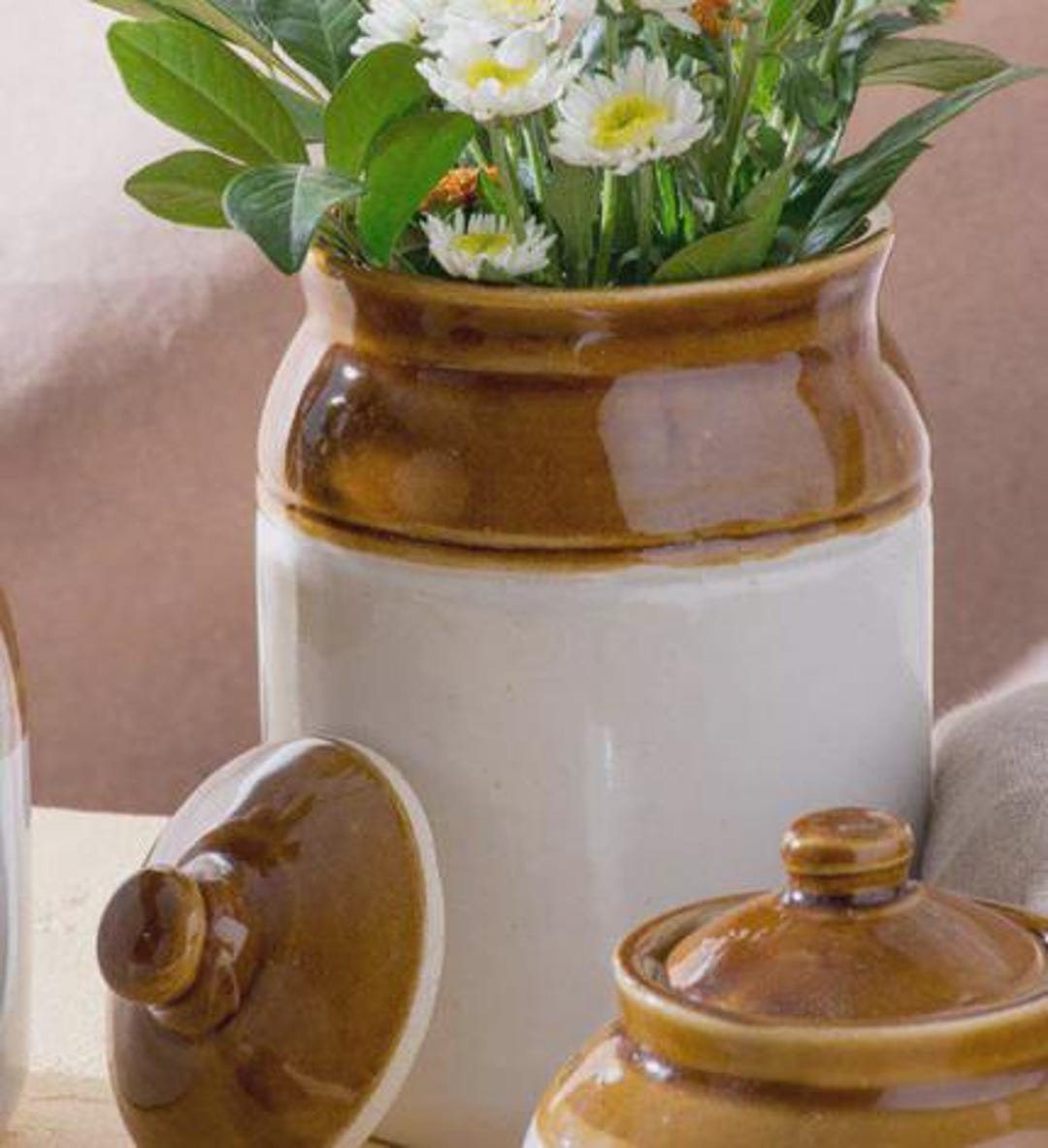 Ceramic Pot With Lid Dual Colour Brown and White / Handmade Ceramic ...