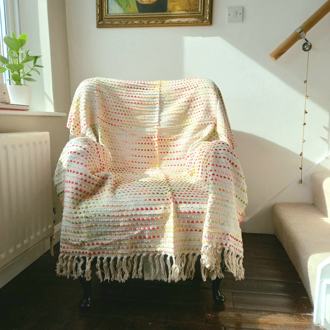 Soft Throw Blanket 4x6ft Handwoven With Rainbow Colour Threads ...