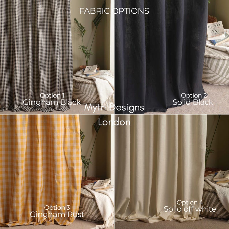 Color Block Linen Curtains, Custom Color Panels, Rod Pocket Drapes ...