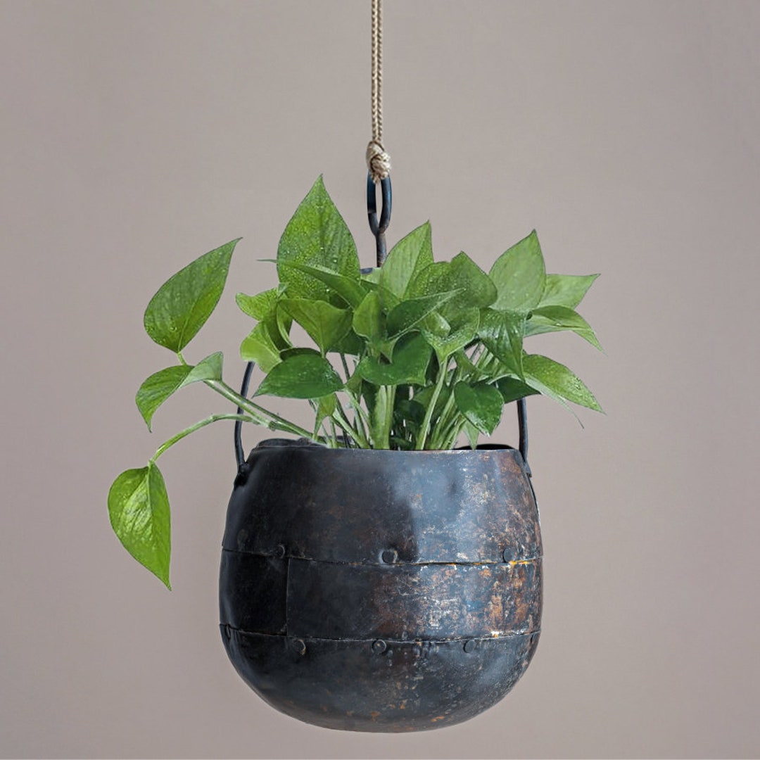 Rustic Hanging Planter With Handle "sinduri" / Made From Reclaimed ...
