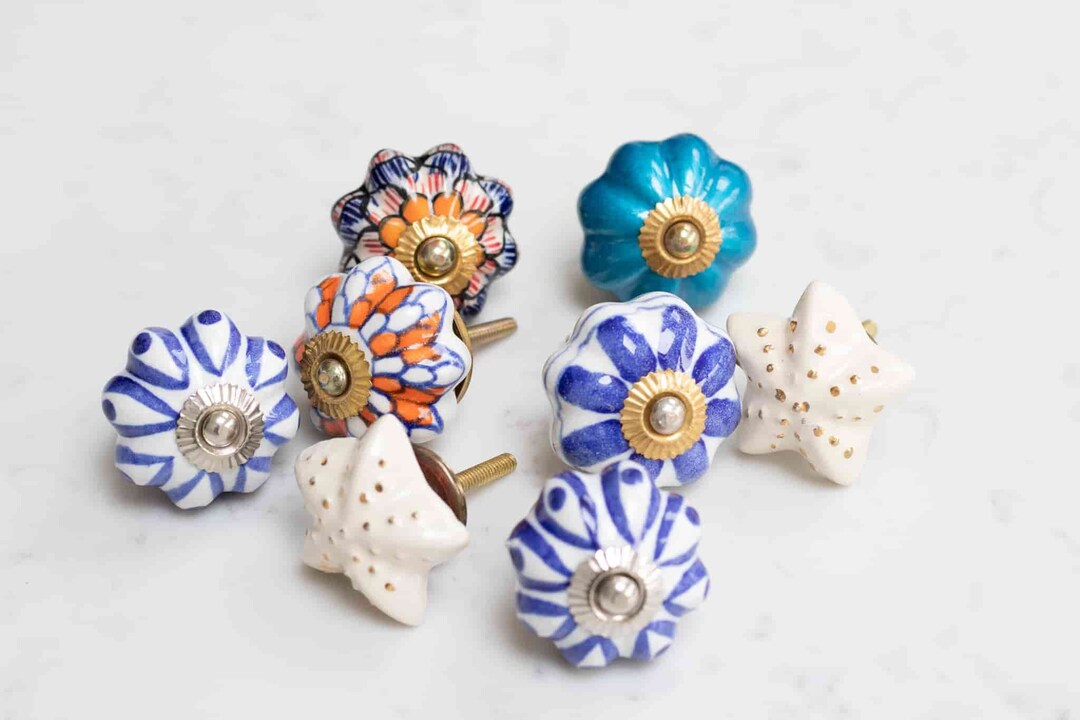 Ceramic Decorative Knobs Flower-shaped Cabinet Knobs Drawer Pulls ...