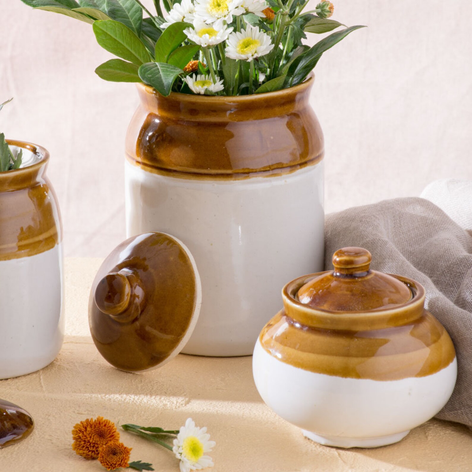 Ceramic Pot With Lid Dual Colour Brown and White / Handmade | Etsy