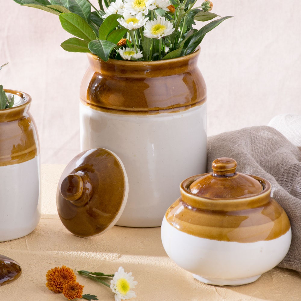 Ceramic Pot With Lid Dual Colour Brown and White / Handmade | Etsy