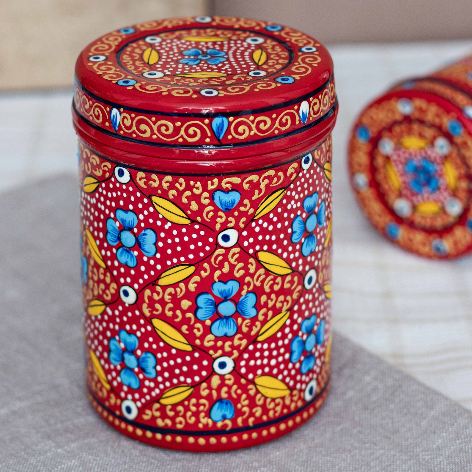 Steel Tins Enamel-coated Hand-painted Red Green or Blue / - Etsy UK
