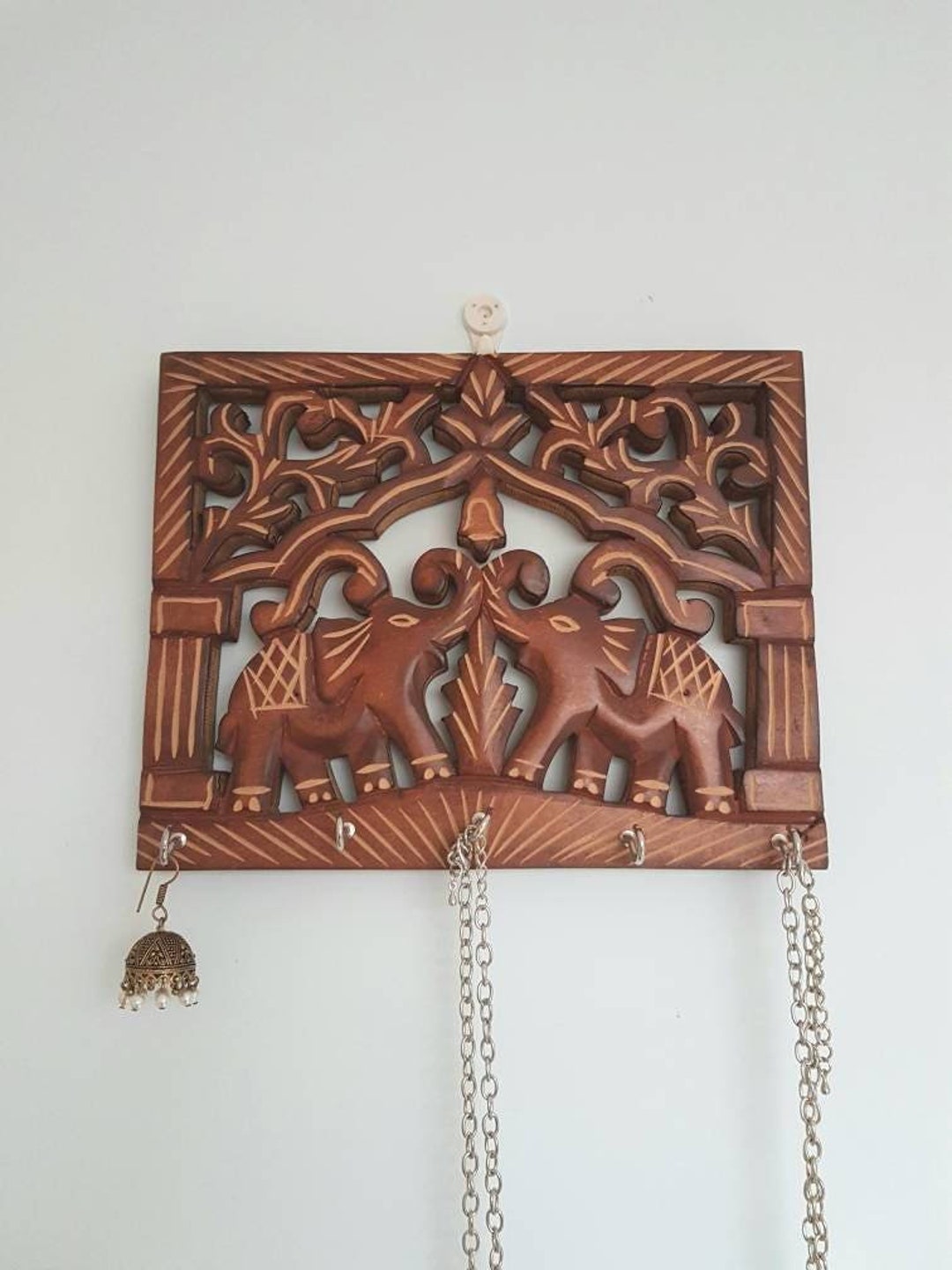 Wooden Handcarved Key Rack / Jewellery Organizer / Coat, Bag or Pet ...