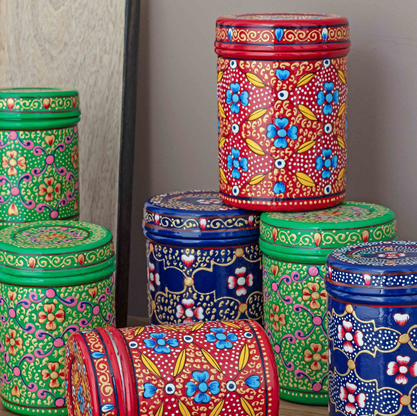 Steel Tins Enamel-coated Hand-painted Red Green or Blue / - Etsy UK