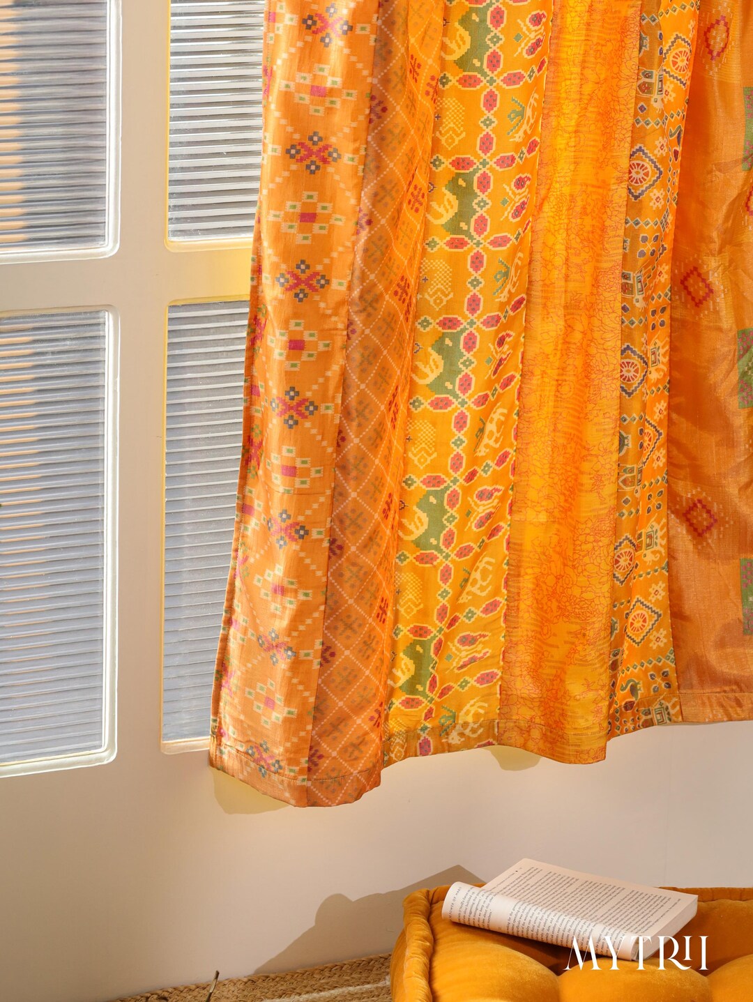 Boho Patchwork Silk Blend Sari Curtains – 2 Panels (84