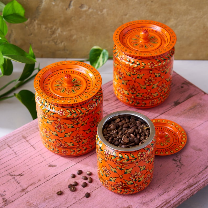 Enamel Coated Steel Kitchen Containers Orange With Flower - Etsy