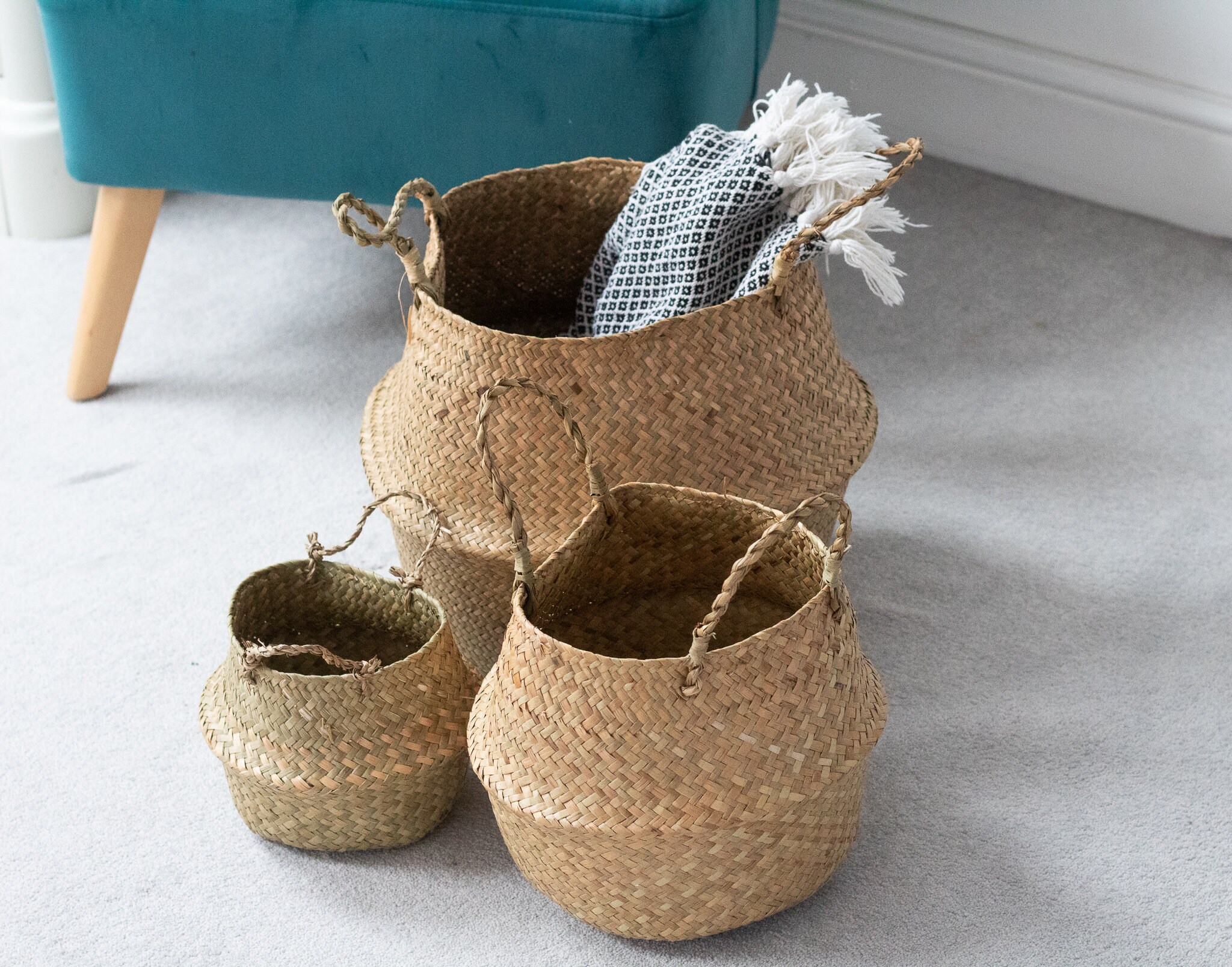 Seagrass Belly Basket for Shelves With Handle / Sustainable | Etsy UK