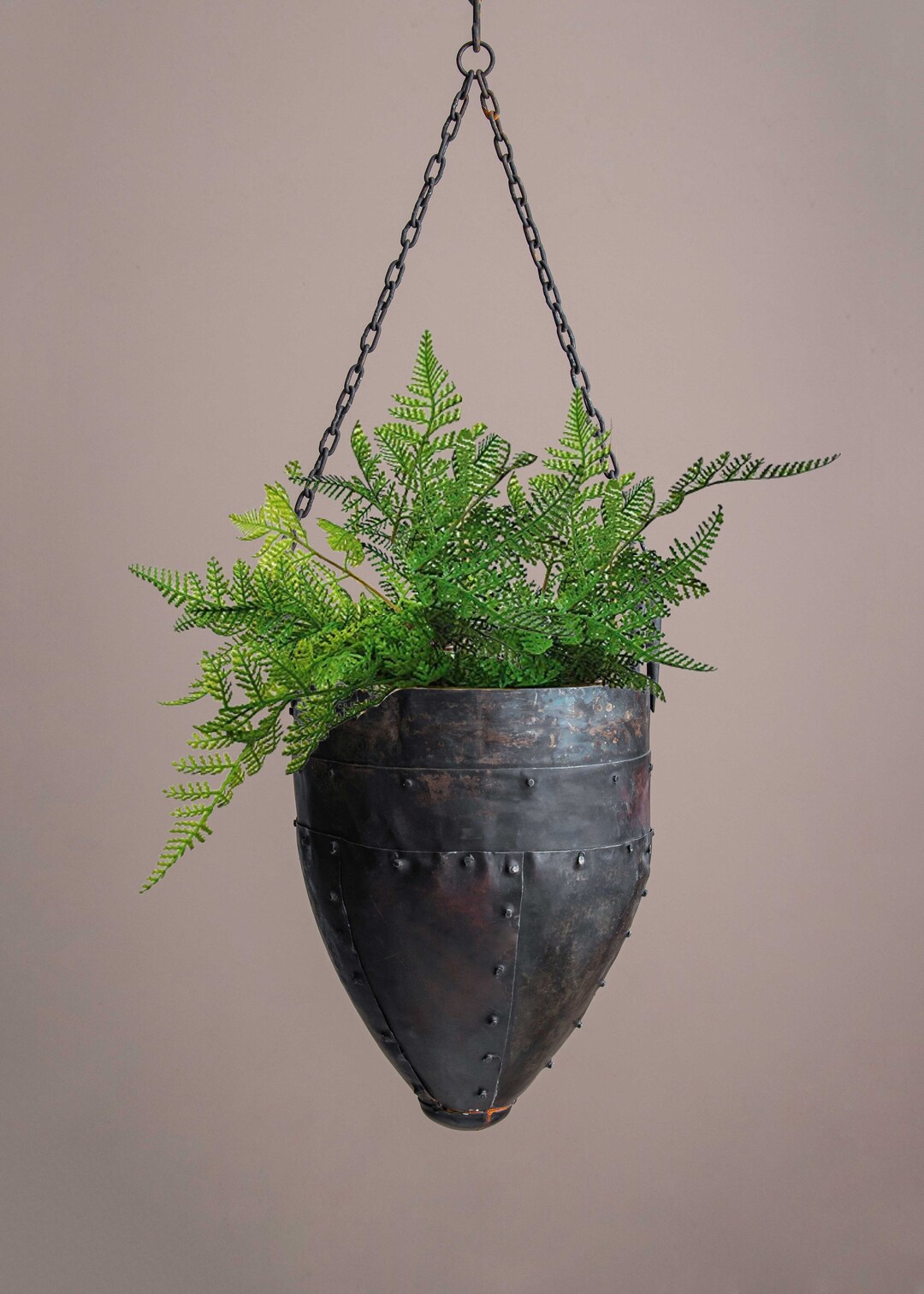 Rustic Iron Hanging Planter on Metal Chain "hasta" / Upcycled Indoor ...