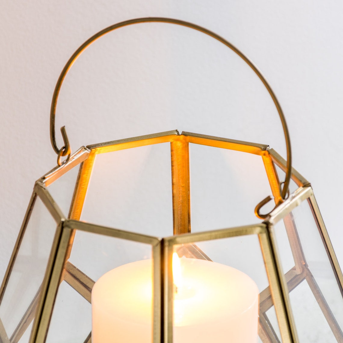 Glass Lantern Candle Holder With a Bulging Diamond Shape / Recycled ...