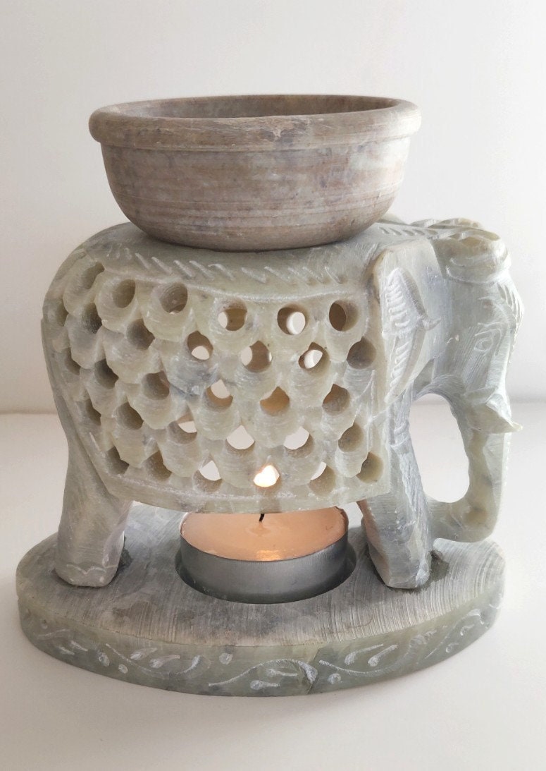 Standing Elephant Oil Burner Handmade From Soapstone / Tealight Holder ...