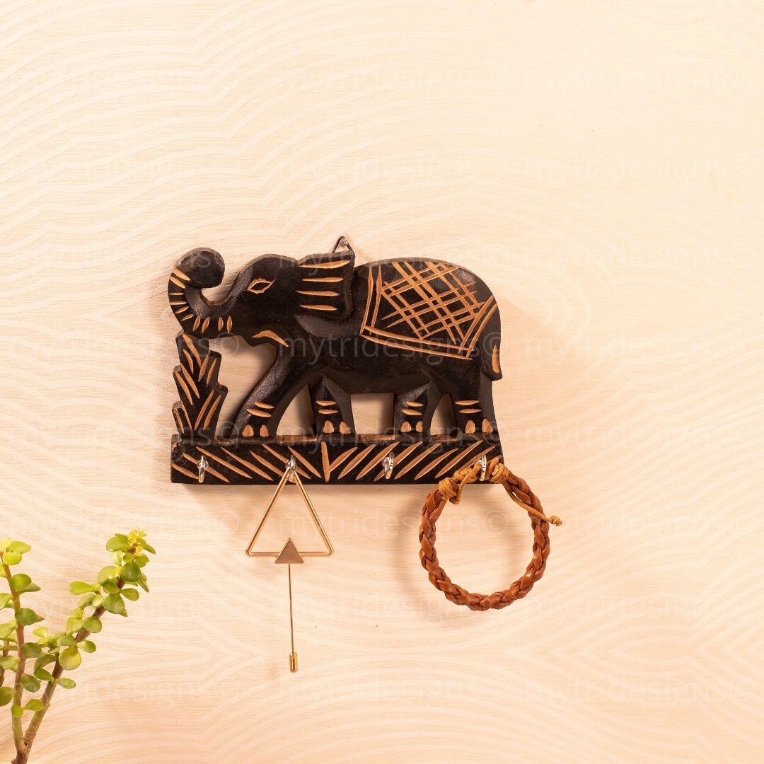 Jewellery Rack in Elephant Design / Artisan Hand-carved Decorative Hook ...