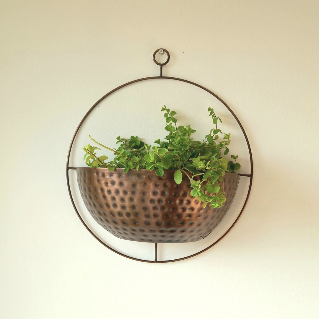 Hanging Wall Ring Planter With Copper Finish / Hammered Handmade - Etsy