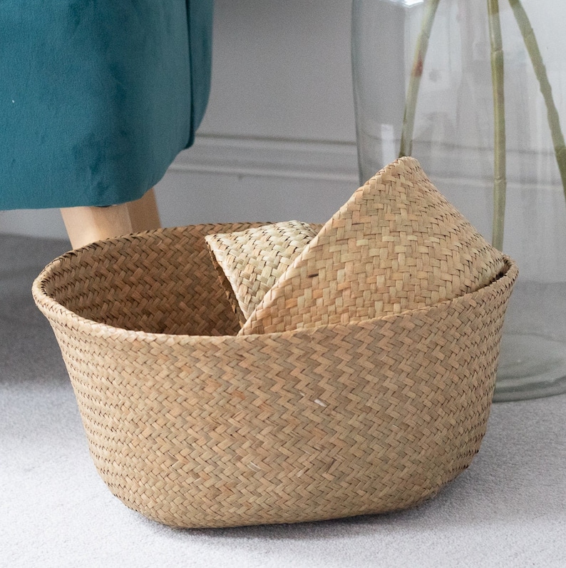 Seagrass Belly Basket for Shelves With Handle / Sustainable - Etsy UK