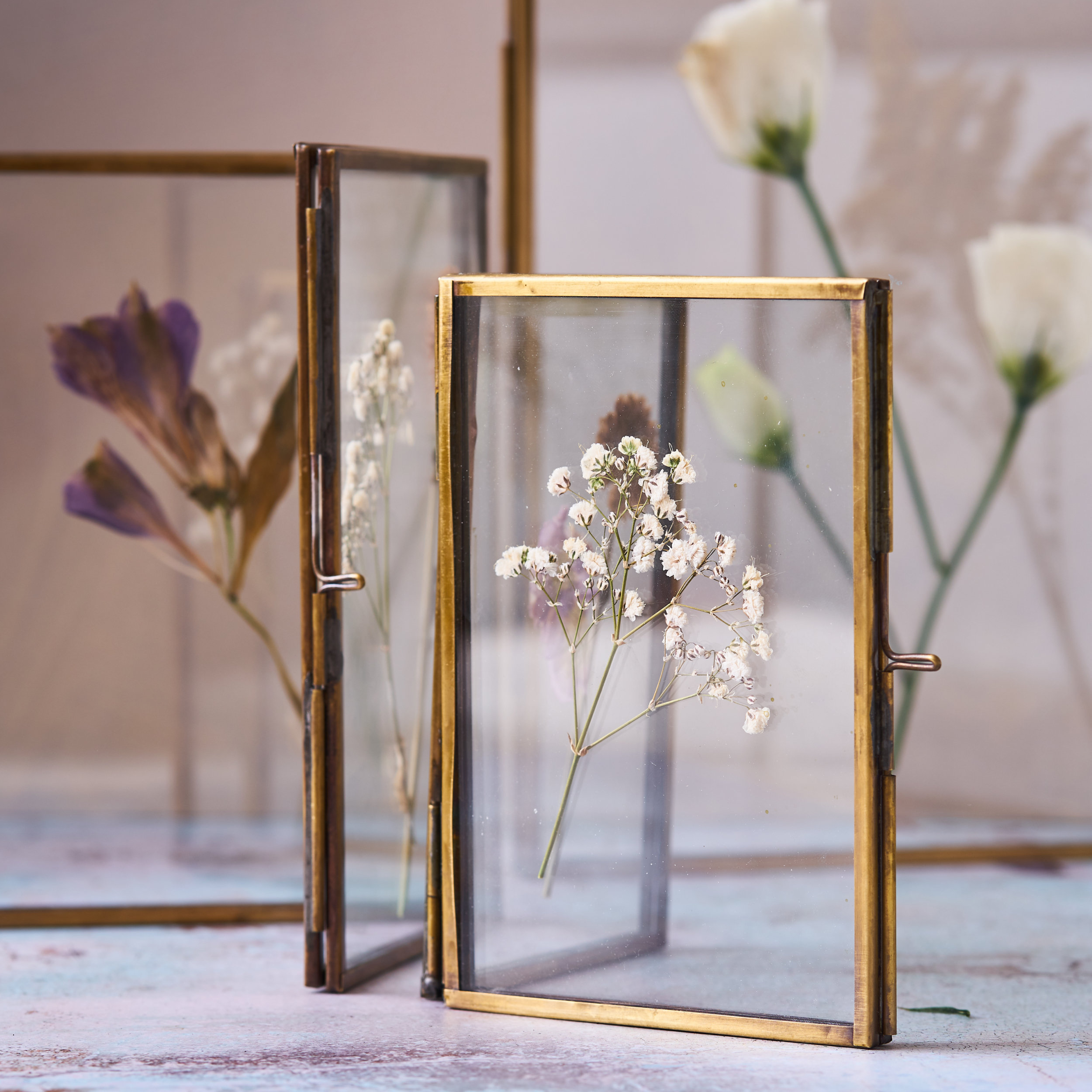 Pure Brass Double Photo Frame With Antique Brass Finish / Standing ...