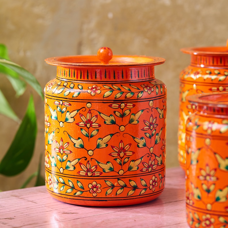 Enamel Coated Steel Kitchen Containers Orange With Flower - Etsy