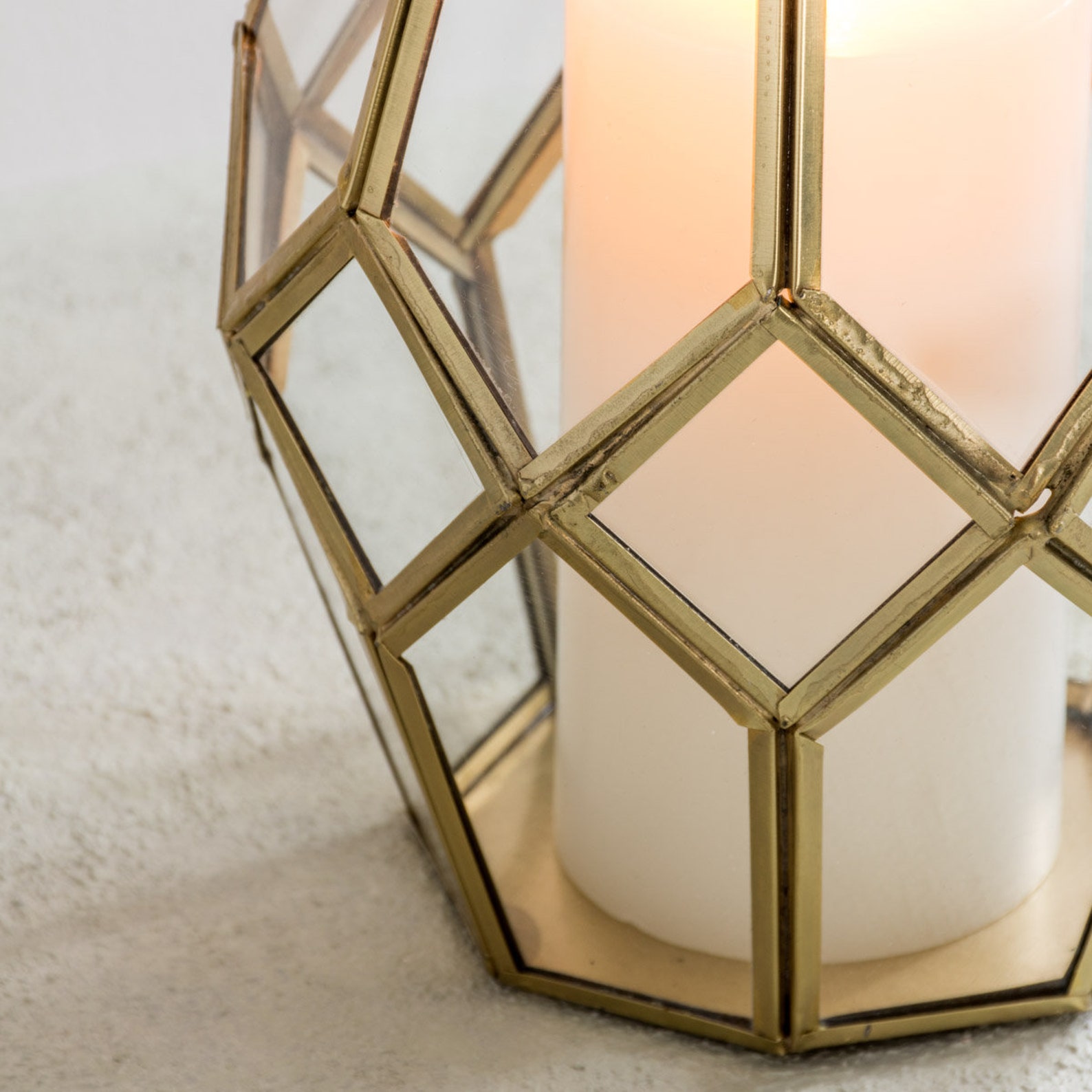 Glass Lantern Candle Holder With a Bulging Diamond Shape / Recycled ...