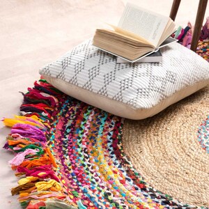 Large Round Area Rug 5ft Made From Recycled Materials With Fringe ...
