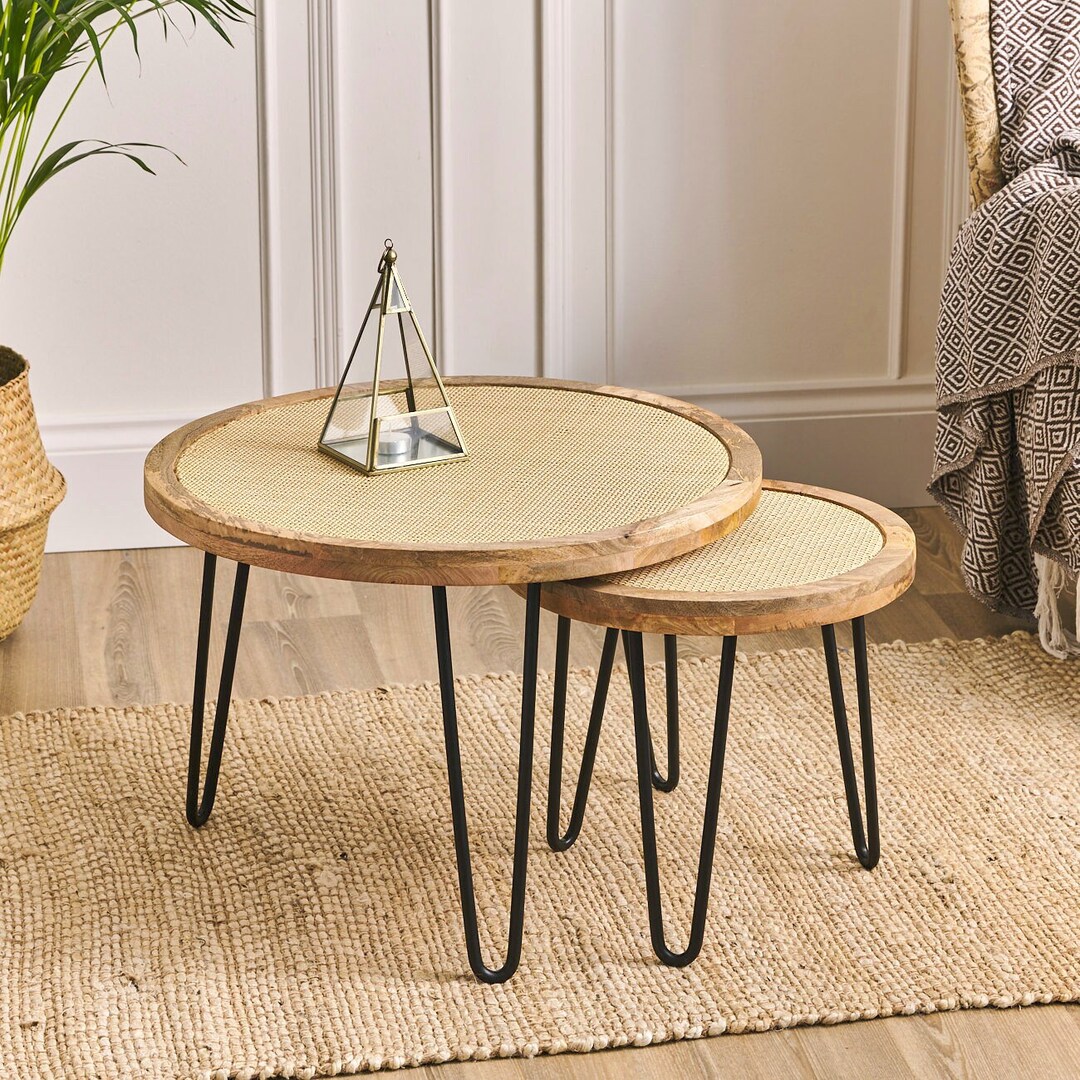 Round Cane Side Table With Rustic Natural Finish - Available in 2 Sizes ...