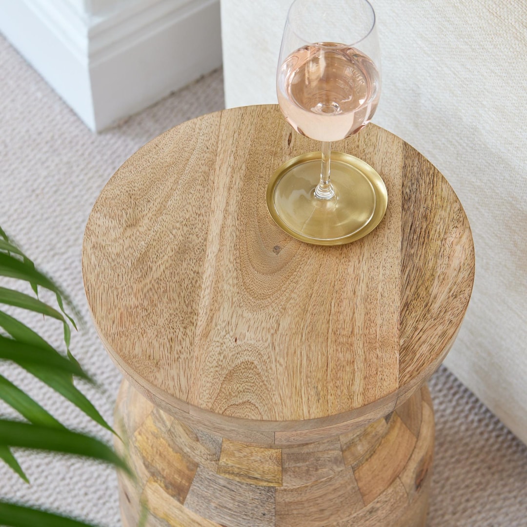 Natural Mango Wood Aam Side Table I Handcrafted Mango Wood Checkered ...