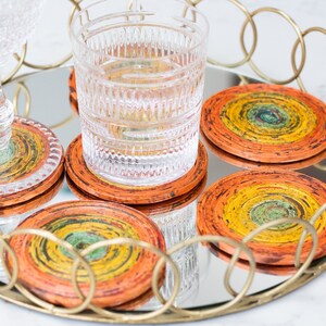 Set of 6 Recycled Paper Coasters and Paper Tray / Handmade Round ...