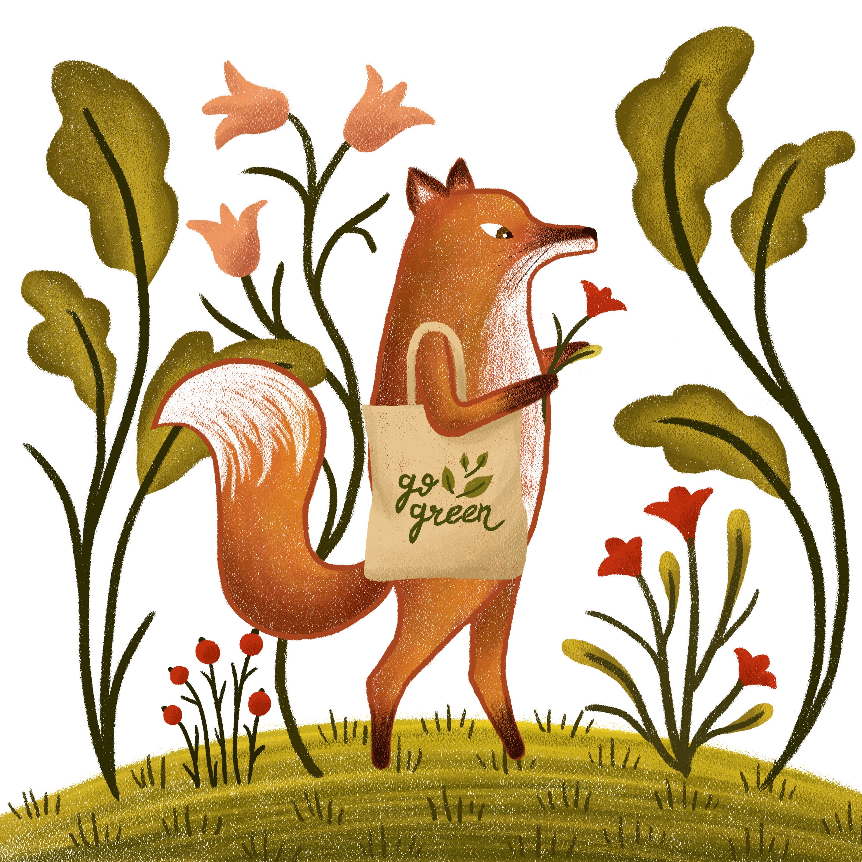 Fox Print Go Green Fox Illustration Animals Print Cute Animals Cute Fox ...