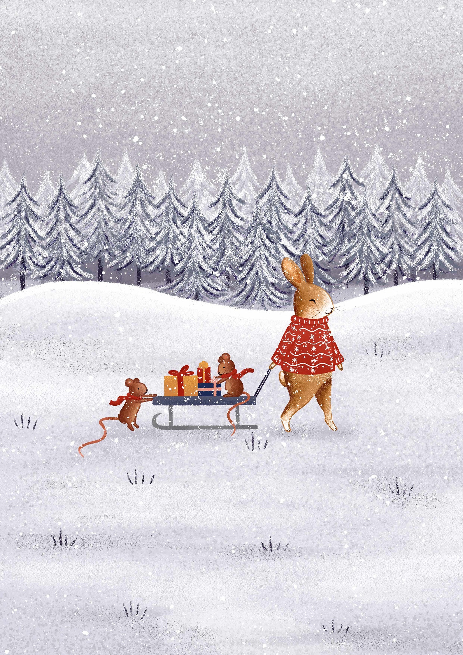 Animals in Snow Illustration A6 Postcard | Holiday Card | Happy New ...