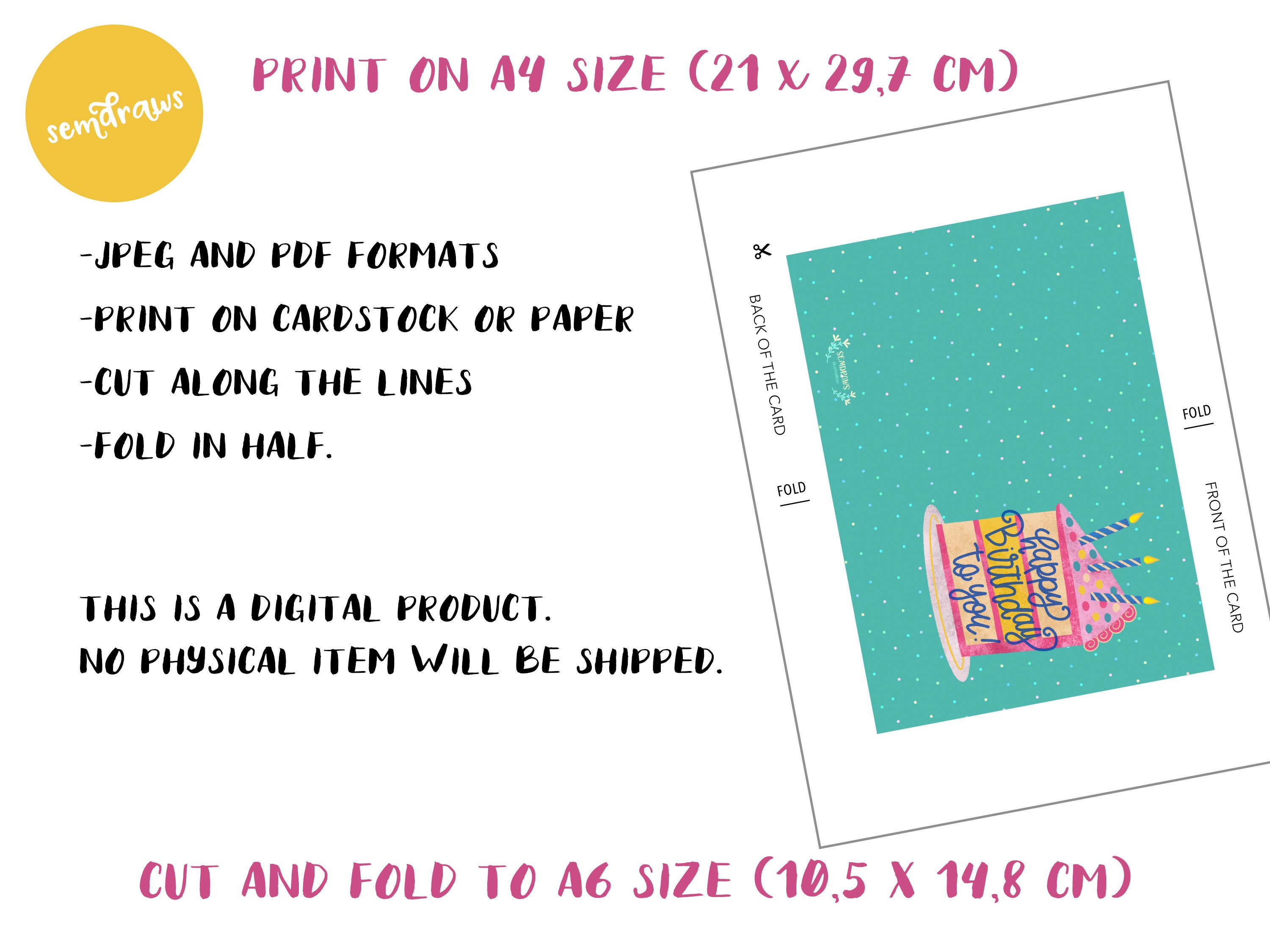 Printable Birthday Cake Card, Downloadable Birthday Card, Birthday Card ...