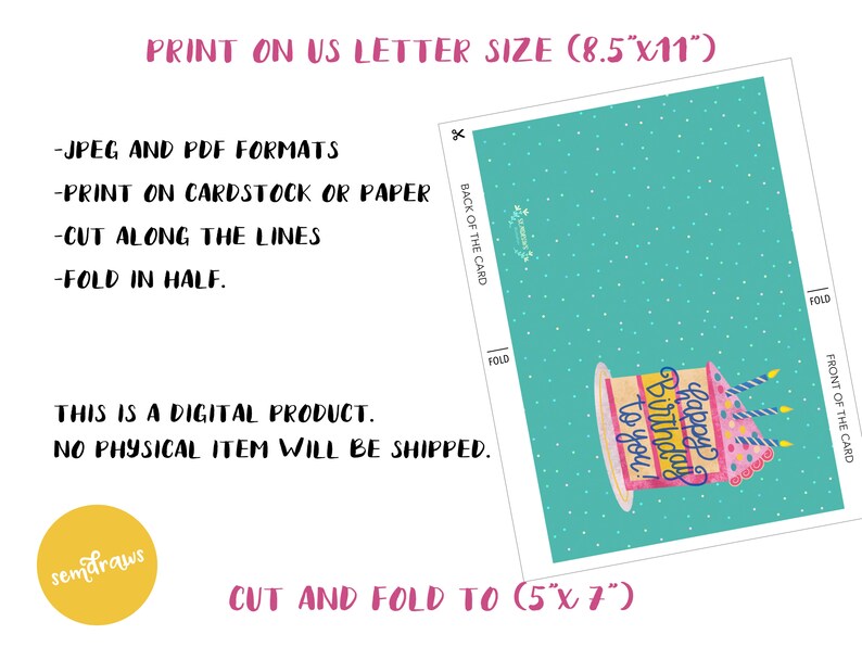 Printable Birthday Cake Card Downloadable Birthday Card - Etsy