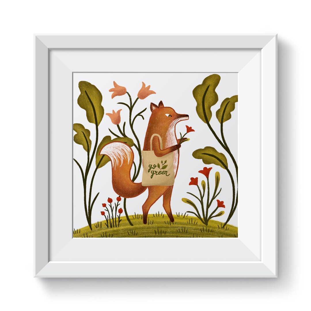 Fox Print Go Green Fox Illustration Animals Print Cute Animals Cute Fox ...