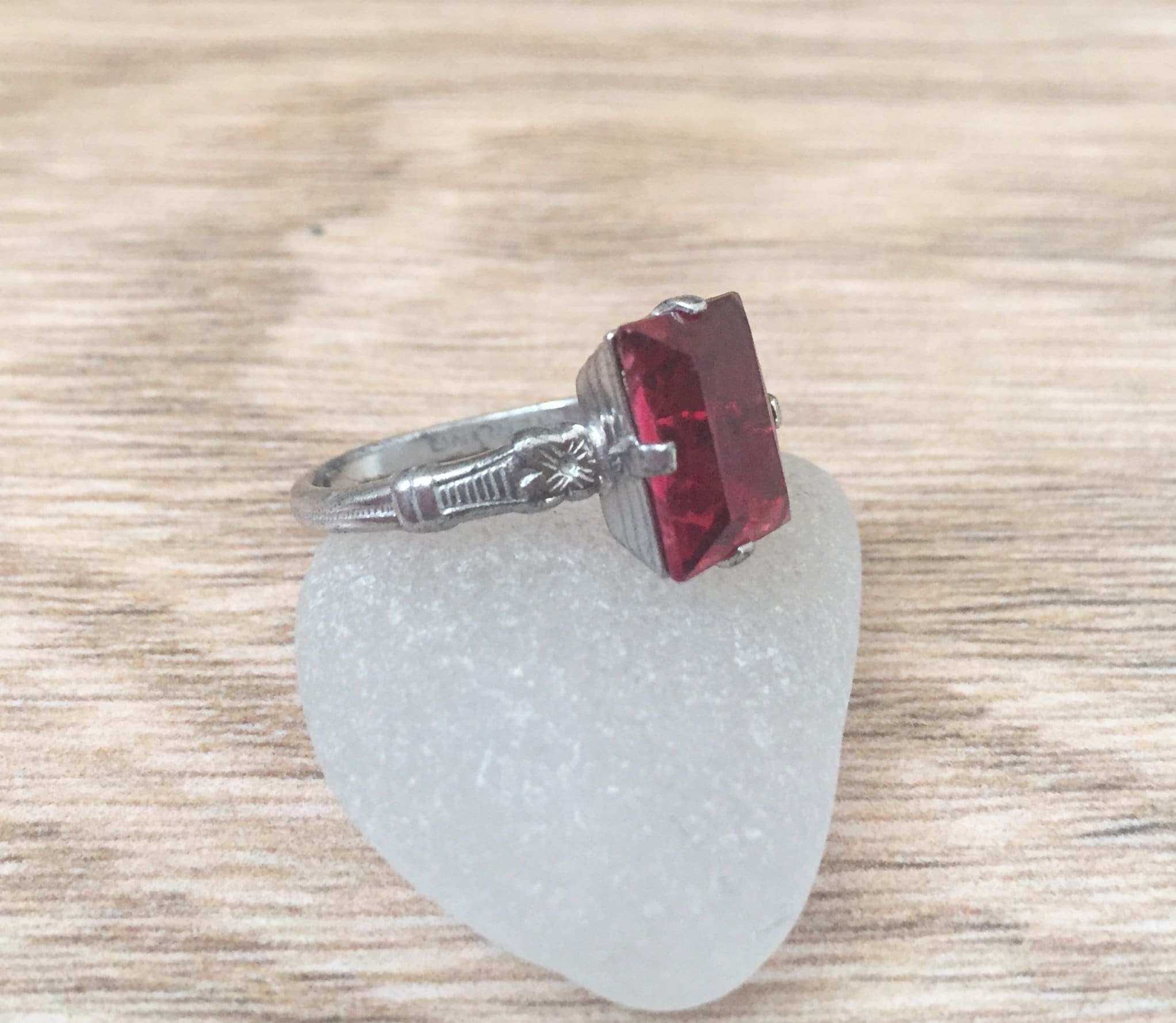 Art Deco Uncas Ring Sterling Silver Vintage Faux Red Stone - Etsy