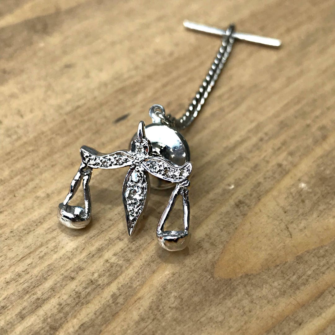 Diamond Scales of Justice Tie Tac - 14K White Gold Law Gift - Etsy