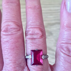 Art Deco Uncas Ring, Sterling Silver, Vintage Faux Red Stone Ring ...