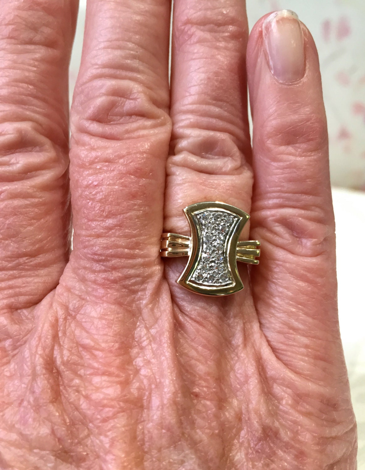 Diamond Right Hand Ring 14K Yellow Gold Two Tone Diamond - Etsy