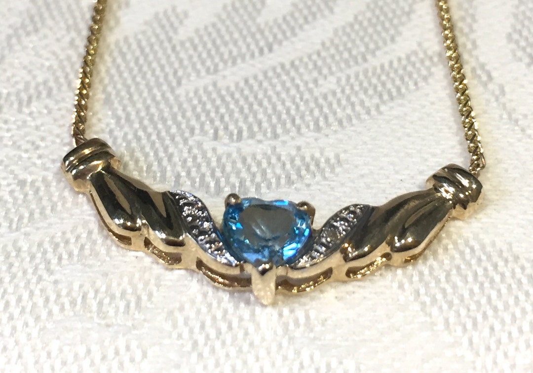 Blue Topaz Necklace, Blue Topaz and Diamond Jewelry, 14K Gold Necklace ...