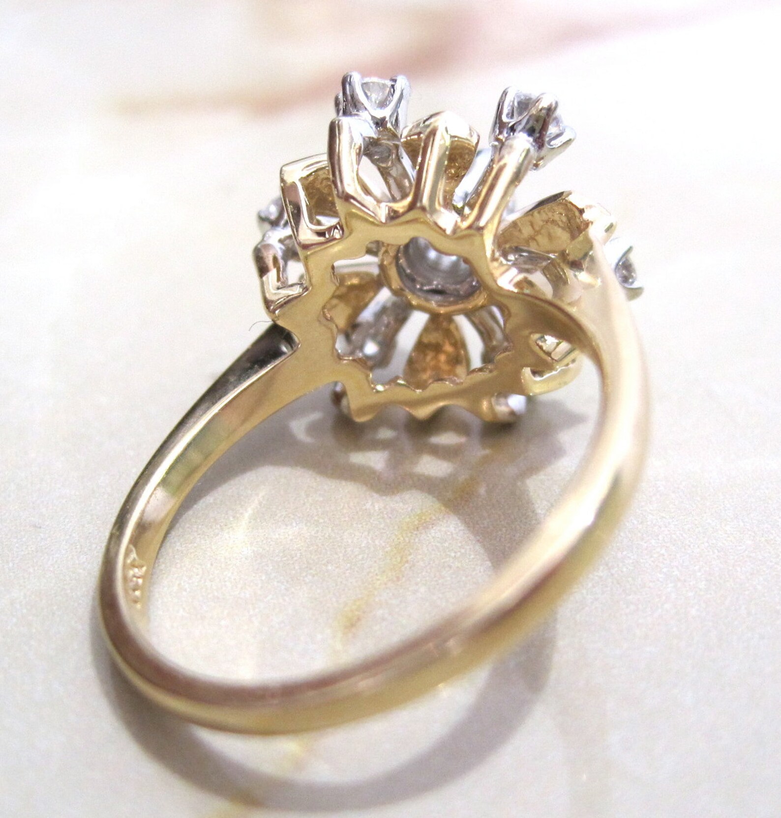 Diamond Flower Style Ring 14K Yellow Gold and White Gold - Etsy