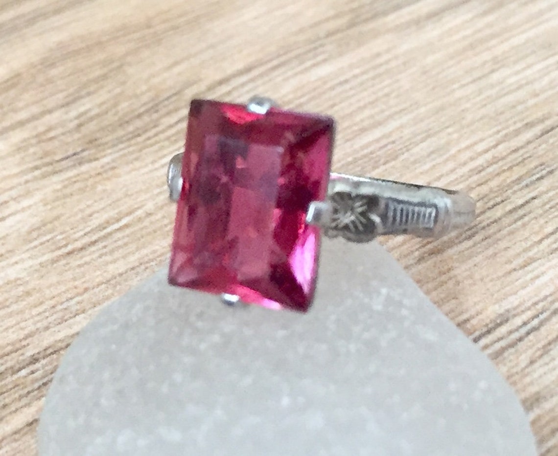 Art Deco Uncas Ring Sterling Silver Vintage Faux Red Stone - Etsy