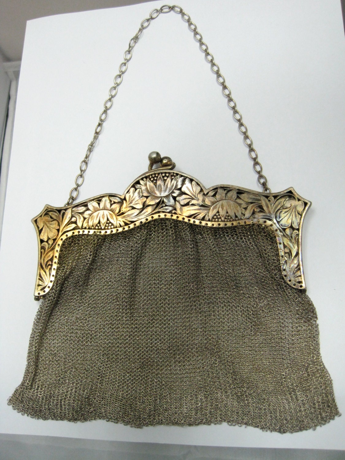Sterling Silver Vintage Mesh Handbag 1930's, Cut Out Open Floral Design ...