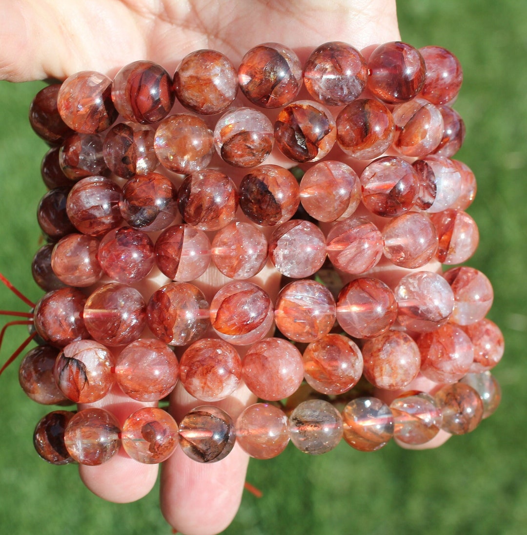 FIRE QUARTZ BRACELETS * Red & Clear Crystal Stones * 8mm - 13mm Round ...