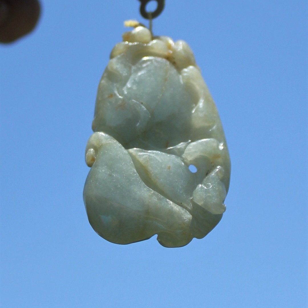 2" BURMA JADEITE CALABASH Focal Bead * Hand-carved Darker Green Jade ...