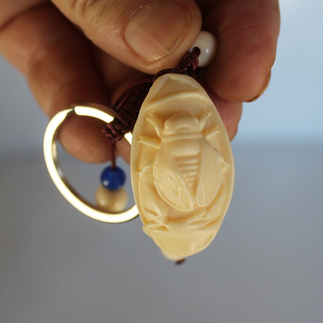 IVORY NUT CICADA Keychain * Carved Vegetable Tagua Nut, South America ...